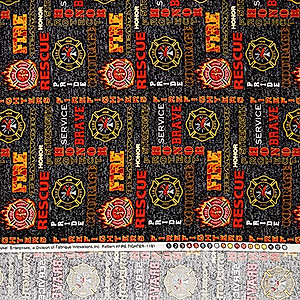 FireFighters Black Heather Print Logo, Fabric by the Yard