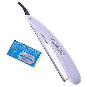 Professional Barber Straight Edge Razor Safety with 100-Pack Derby Blades - 100 Percent Stainless Steel - by VICMOVE (1 razor + 20 blades)
