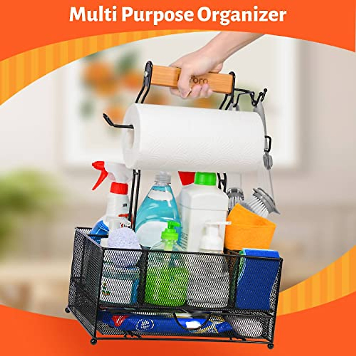 Lorbro Large Grill Utensil Caddy with Drawer, Picnic Camping Caddy with Paper Towel Holder, BBQ Organizer for Grilling Tool, Ideal Organizer for Picnic Condiment and Outdoor Griddle Accessories