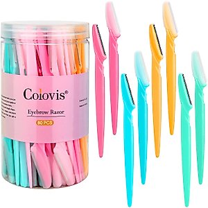Colovis 80 PCS Eyebrow Razor, Dermaplaning Tool Face Razors for Women and Men with Precision Cover, Multipurpose Facial Eyebrow Soft Hair Removal Disposable Razors, 4 Colors