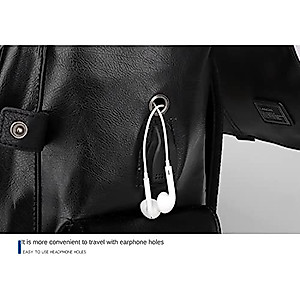 Fashion Men's PU Leather Backpack Business Laptop Bag with USB Simple High-Capacity Bag Students School Daypack for Gifts (Black)