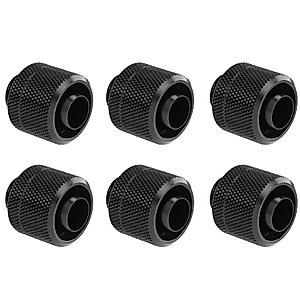 Dracaena 6 Pack G1/4" Thread to 3/8" ID, 1/2" OD Compression Fitting for Soft Tubing, Soft Tube Connectors for Computer Water Cooling System, Black