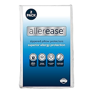 Set of 2 King AllerEase Pillow Protectors - Moisture Wicking, Advanced Allergy Protection - Premium Polyester, Zippered Protectors
