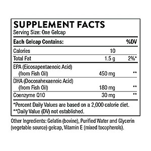 Thorne Omega-3 with CoQ10 - Omega-3 Fatty Acids Supplement with CoQ10 - EPA and DHA - 90 Gelcaps