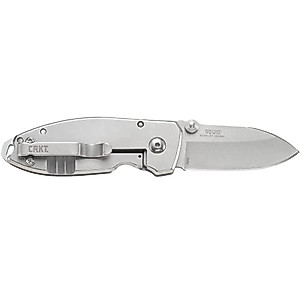 CRKT Squid Folding Pocket Knife: Compact EDC Straight Edge Utility Knife with Stainless Steel Blade and Framelock Handle - Silver Stonewash 2490