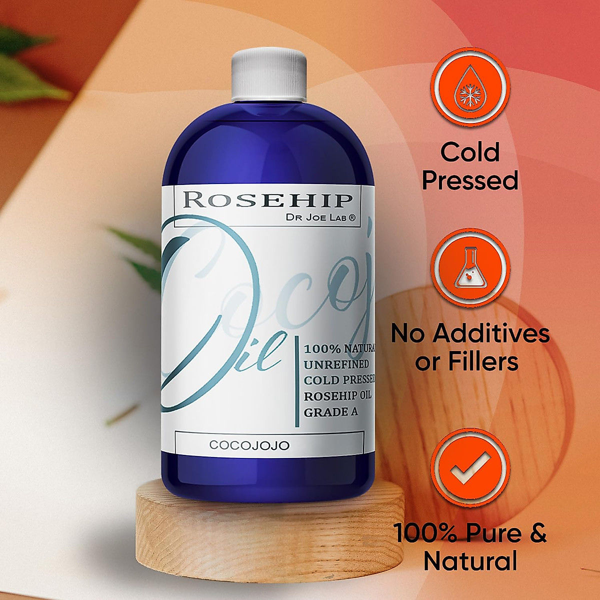 Dr Joe Lab Rosehip Oil for Face, Rose Oil for Face, Rose Hip Oil for Face, Rosehip Oil, Pure Unrefined Cold Pressed All Natural for Hair Skin Face Body Nails Jojoba Oil - 16 Oz