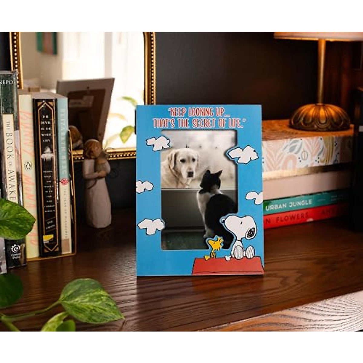 Silver Buffalo Peanuts Snoopy Woodstock Keep Looking Up Photo Picture Frame, Blue, 4 x 6 Inches