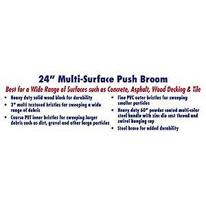 American Select Tubing Pbma24004 Heavy Duty 24" Multi-Surface Push Broom with Silver/Black Handle