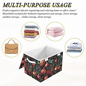 Collapsible Storage Bin with Lid Pattern Red Green Christmas Closet Organizer Basket