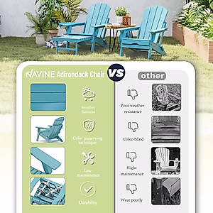 NAVINE Adjustable Adirondack Chair with Retractable Ottoman Set of 2, HDPE Folding Adirondack Chair with Cup Holder, All Weather Fire Pit Chair for Outdoor.