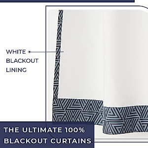 Decoberry Blackout Curtain Set - Includes 2 Blue and Black Triangle Pattern Curtains, Trinity, 52" X 108", 100% Light Blocking and Sound Filtering, Thermal Insulation - Geometric Design with Grommets