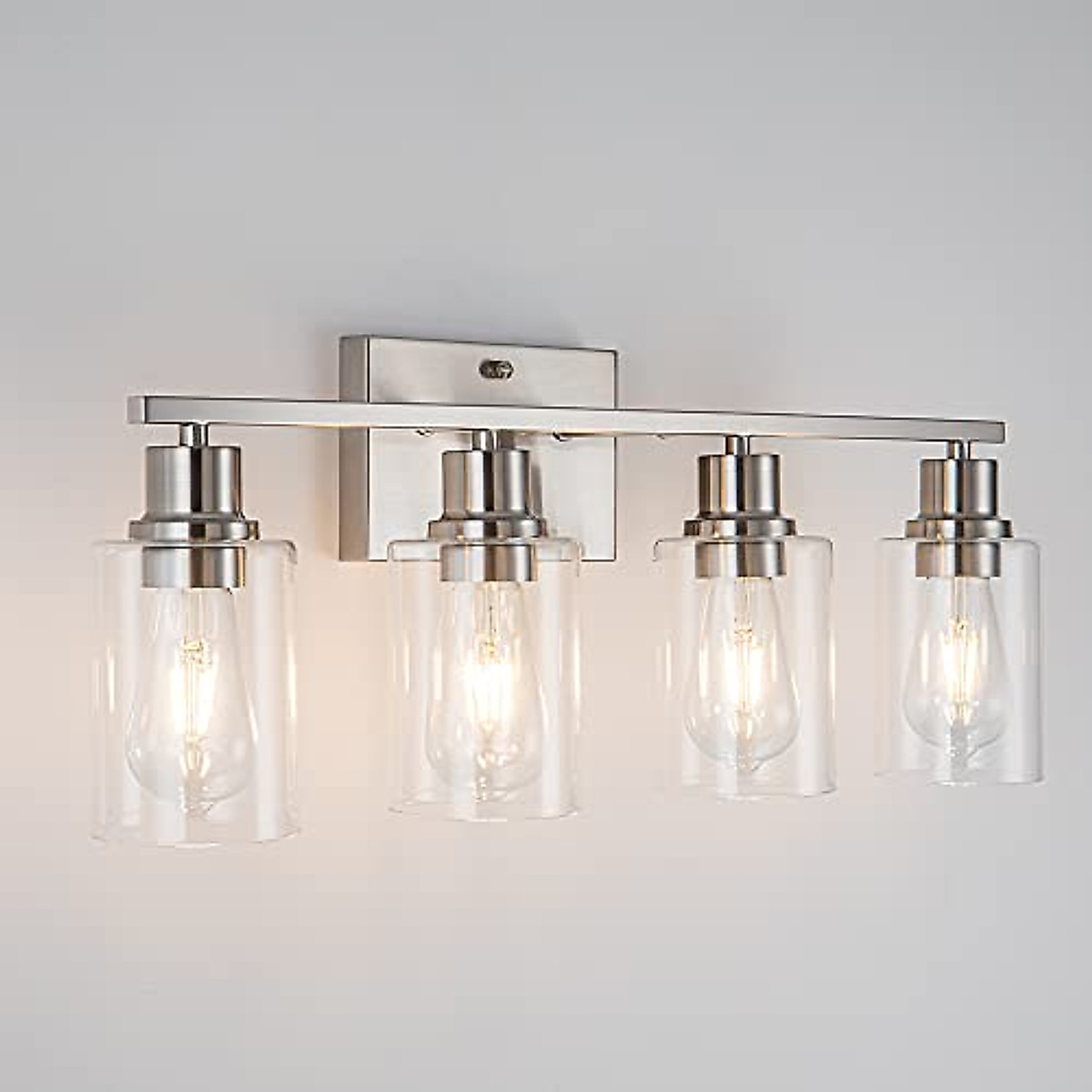 EMONG Brushed Nickel Bathroom Light Fixtures,4-Light Vanity Lights with Clear Glass Shade,Wall Sconces for Hallway, Farmhouse,Living Room,Kitchen