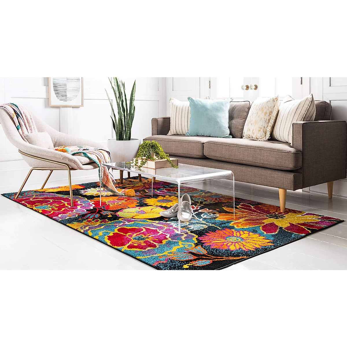 Unique Loom Lyon Collection Area Rug - Kennedy (5' 1" x 8' Rectangle, Black/ Green)