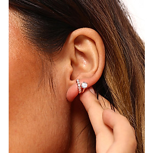 Gold Huggie Split Hoop Earrings Delicate Cubic Zirconia Double Hoop Earrings Oval Cuff Earrings for Women (Clip-Rose)