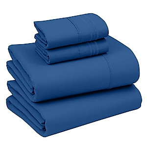 RUVANTI Full Size Sheets Set, Brushed Microfiber Sheets 4 Pieces (1 Fitted Sheet, 1 Flat Sheet, 2 Pillowcases), with 15-inch Deep Pockets, Lightweight & Compfy Premium Hotel Bedding, Royal Blue