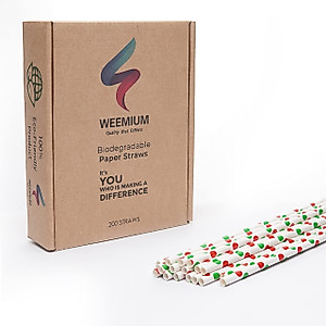 Weemium Christmas Paper Straws - Pack of 200 in 10 Designs - Biodegradable Christmas Straws for Drinking, Party & Crafts