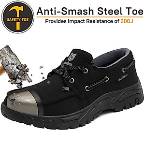 SUADEX Slip-On Loafers Steel Toe Shoes for Men Women Slip Resistant Work Puncture Safety Industrial Construction,Black 11 Women/9.5 Men