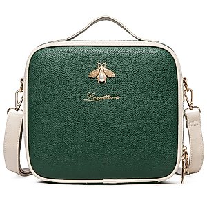 LACATTURA Travel Makeup bag, Leather Makeup Train Case Cosmetic Organizer for Makeup Brushes Toiletry Digital Accessories, Portable Artist Storage Bag With Shoulder Strap for Women lady Green
