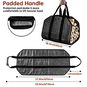 Infinicare Firewood Carrier with Handles - 2pcs Heavy Duty Canvas Firewood Bag with Handles | Durable Wood Carrier for Firewood | Suitable for Indoor Fireplace and Outdoor Camping - Brown & Black