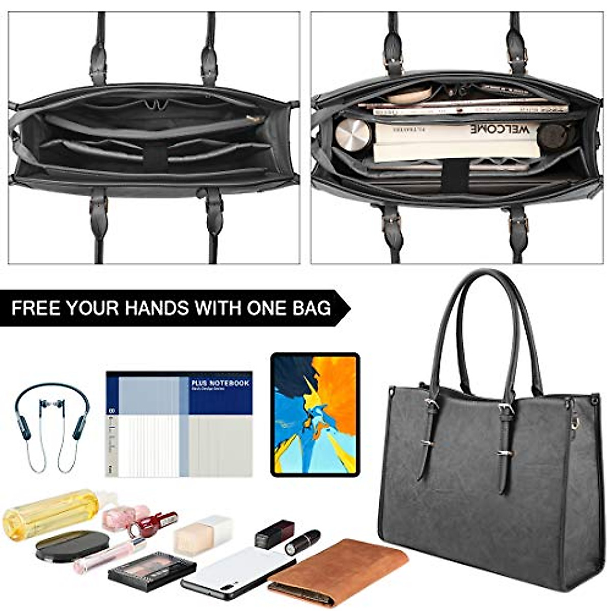 Laptop Bag for Women 15.6 Inch Waterproof Lightweight Leather Laptop Tote Bag Womens Professional Business Office Work Bag Briefcase Large Computer Bag Shoulder Handbag Gray