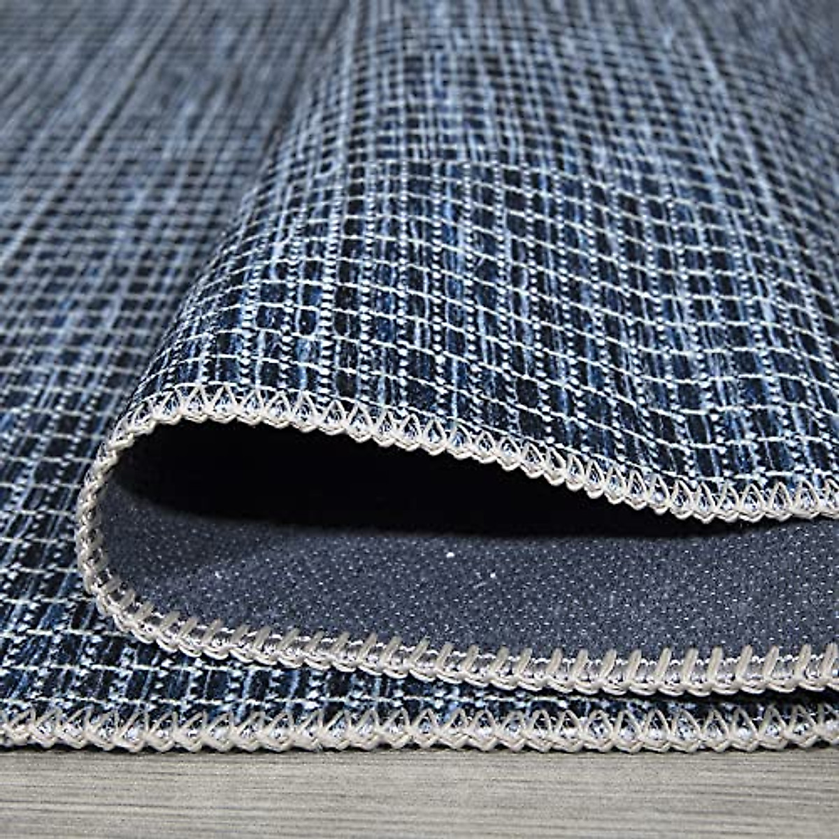 Ottomanson Machine Washable Wrinkle Free Solid Design Cotton 3x6 Traditional Flatweave Area Rug for Dining Room, Living Room, Bedroom, 2'7'' x 6', Navy