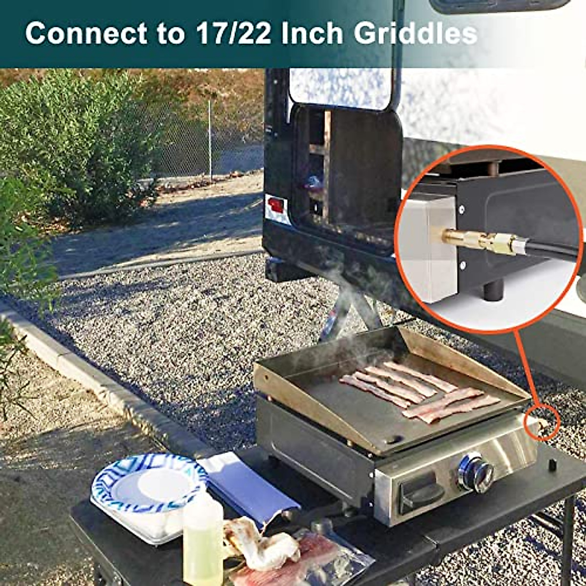 GASPRO 18-Foot RV Quick Connect Propane Hose, RV Propane Hose with Adapter for Blackstone Tabletop Griddle, 17/22 Inch Griddle