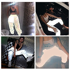 RARITYUS Men Women Rave Reflective Pants Sweatpants Trousers Dance Jogger Pants with Pockets for Casual Sport Party Festival