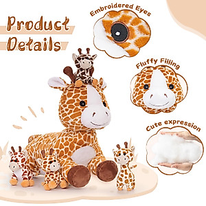 Tezituor 5Pcs Giraffe Stuffed Animal Set, 22in Mommy Stuffed Giraffe with 4 Cute Baby Giraffe Toys for Girl Boy Kid, Soft Large Giraffe Pillow, Plush Giraffe Gift for Birthday Christmas Party Decor