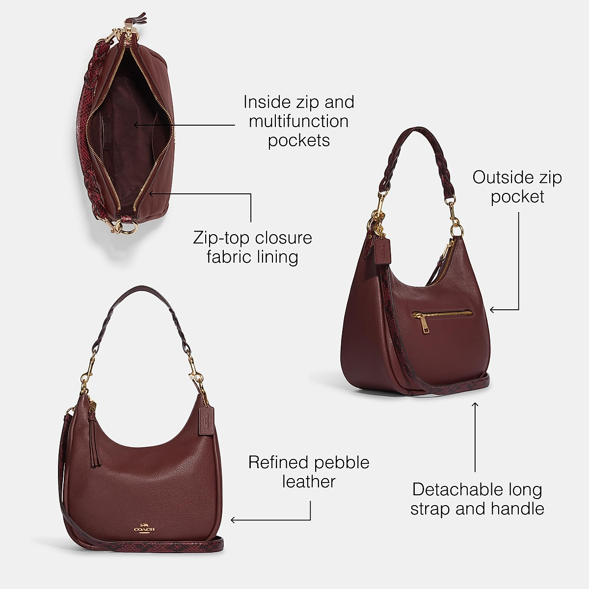 COACH Jules Hobo Shoulder Bag, Wine Multi