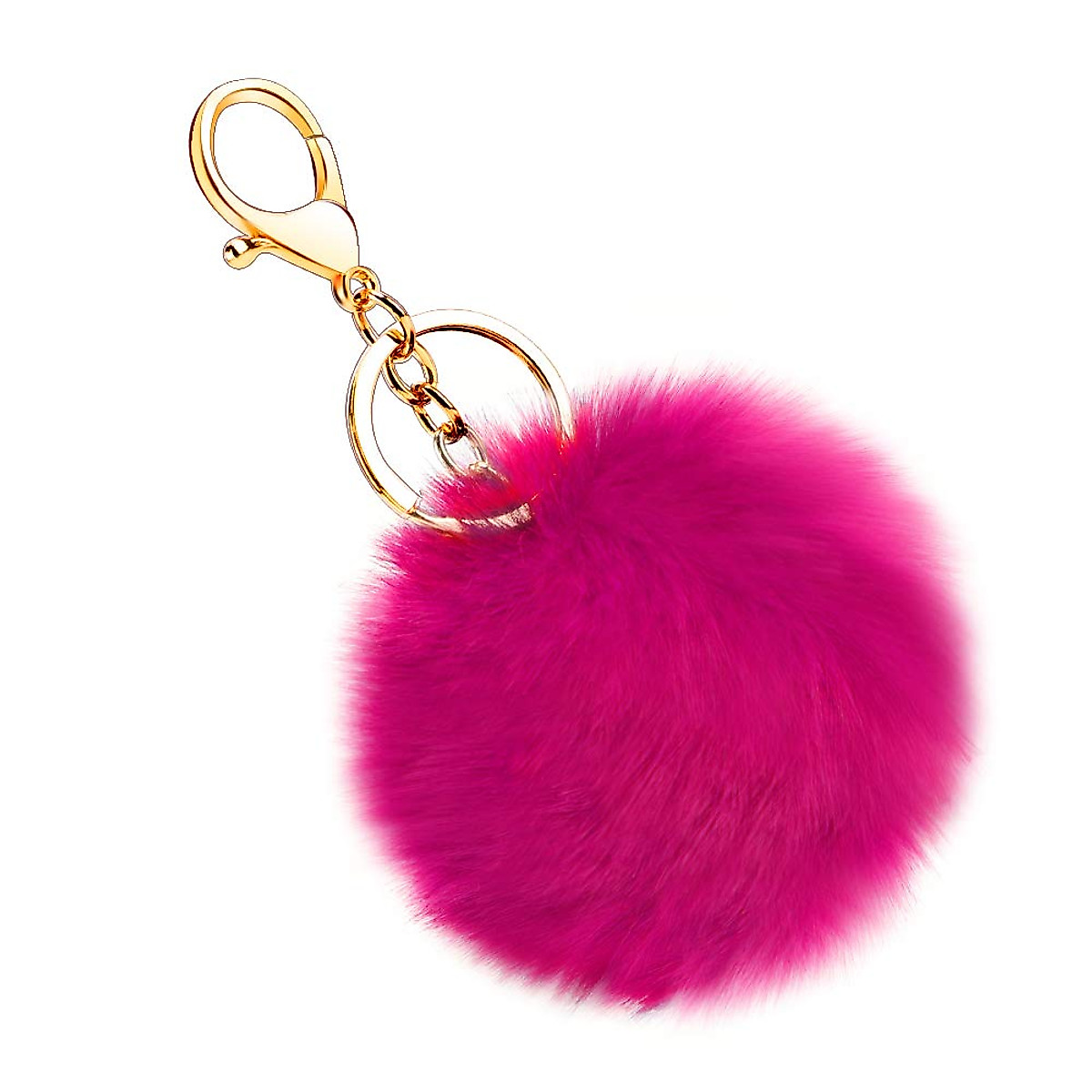 Soleebee Soft Artificial Rabbit Fur Keychain Plush Ball Key Ring Cute Pom Pom Bag Charm for Women Girls (A-Hot Pink)