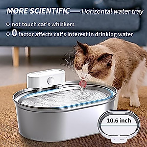 uahpet Cat Water Fountain Stainless Steel, Wireless Battery Operated Cat Fountain, 67oz/2L Pet Water Fountain, Automatic Water Dispenser for Cats Dogs, Dishwasher Safe Cat Fountain