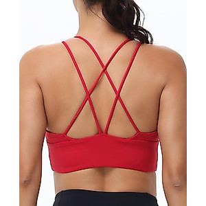 MotoRun Womens Push-up Padded Strappy Sports Bra Cross Back Wirefree Fitness Yoga Top Red-383 M