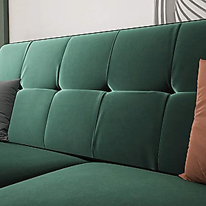 HONBAY Velvet Fabric Loveseat Sofa Tufted 2-Seats Sofa with Wood Legs Upholstered Loveseats for Small Space, Emerald Green