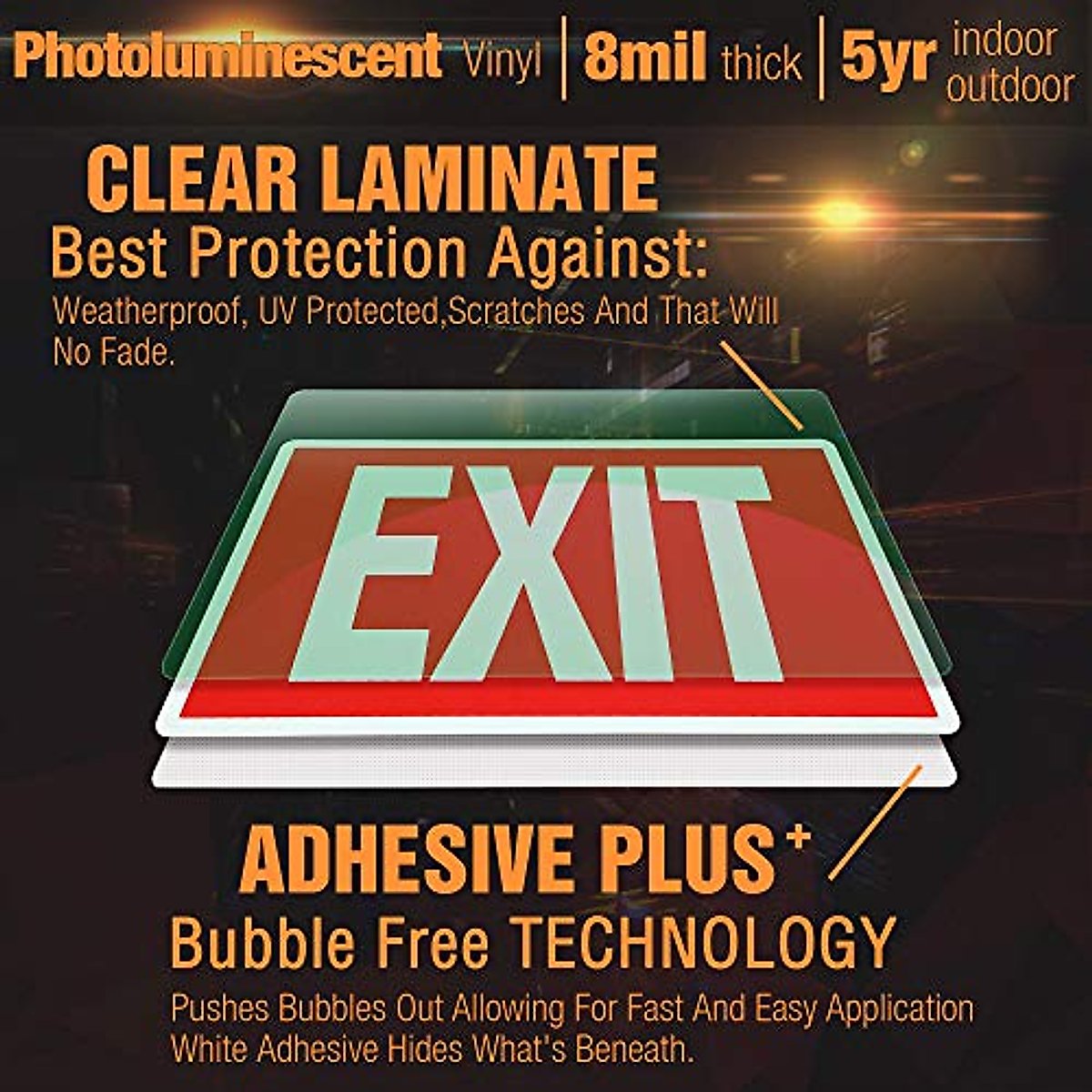 EXIT Signs Glow In The Dark EXIT Decals 3 Pack 12"x7" EXIT Photoluminescent Signs Stickers, Glows For Up To 8 Hours