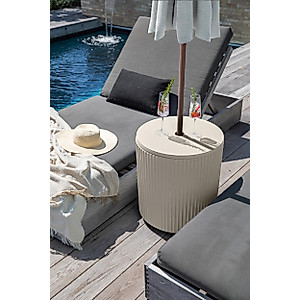 Veradek Umbrella Side Table - Outdoor Patio Table with Umbrella Hole for Porch/Patio | Durable Plastic-Concrete Material & Easy Assembly | Modern Coffee, Picnic or Poolside Table