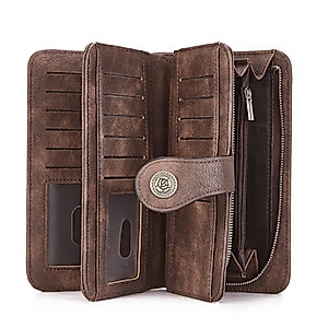 Telena Wallets for Women Large Capacity Zipper Wristlet Clutch Purse Coffee