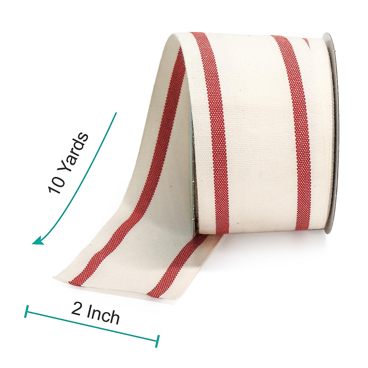 CT CRAFT LLC Ivory Cotton Red Stripes Ribbon 2" x 10 Yards for Home Décor Gift Present Wrapping DIY Crafts Birthday Wedding Bouquet Christmas