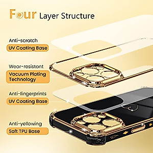 ICREEFUN for iPhone 14 Pro Case, Cute Love Heart Plating Luxury Phone Case for Women Girls, Full Camera Protection & Raised Corners Bumper Slim Shockproof Protective Phone Cover 6.1 Inch, Black