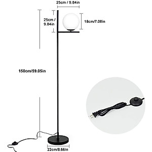 DLLT Modern LED Sphere Floor Lamp-9W Frosted Glass Globe Standing Lamps for bedroom, Energy Saving Mid Century Tall Pole Standing Accent lighting for Living Room, Office, Bedroom, Black