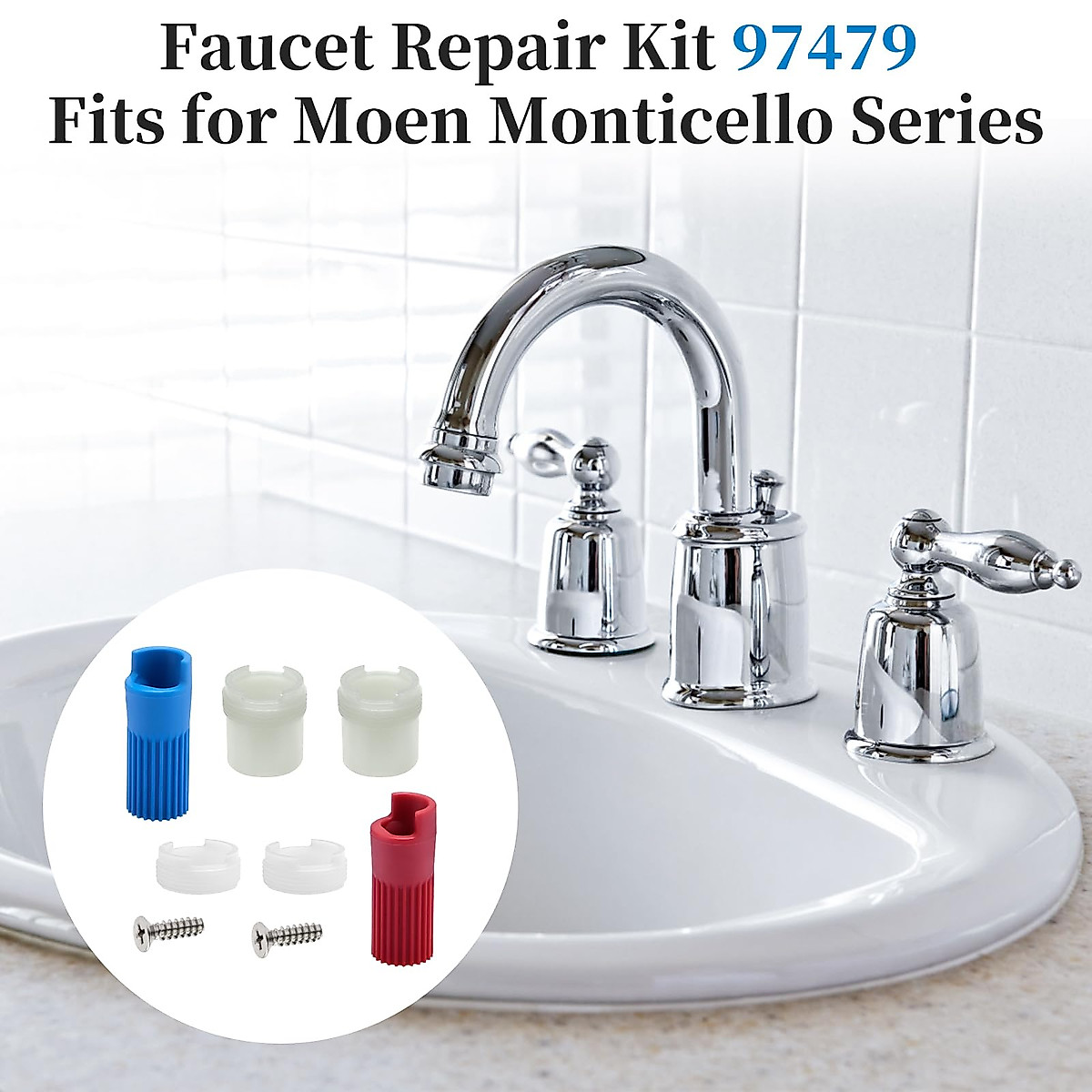 97479 Faucet Stem Extension Kit Compatible with Moen Monticello Widespread Bathroom Sink Faucet Part, Bathroom Faucet Cartridge Replacement Parts for Moen Stem Extension