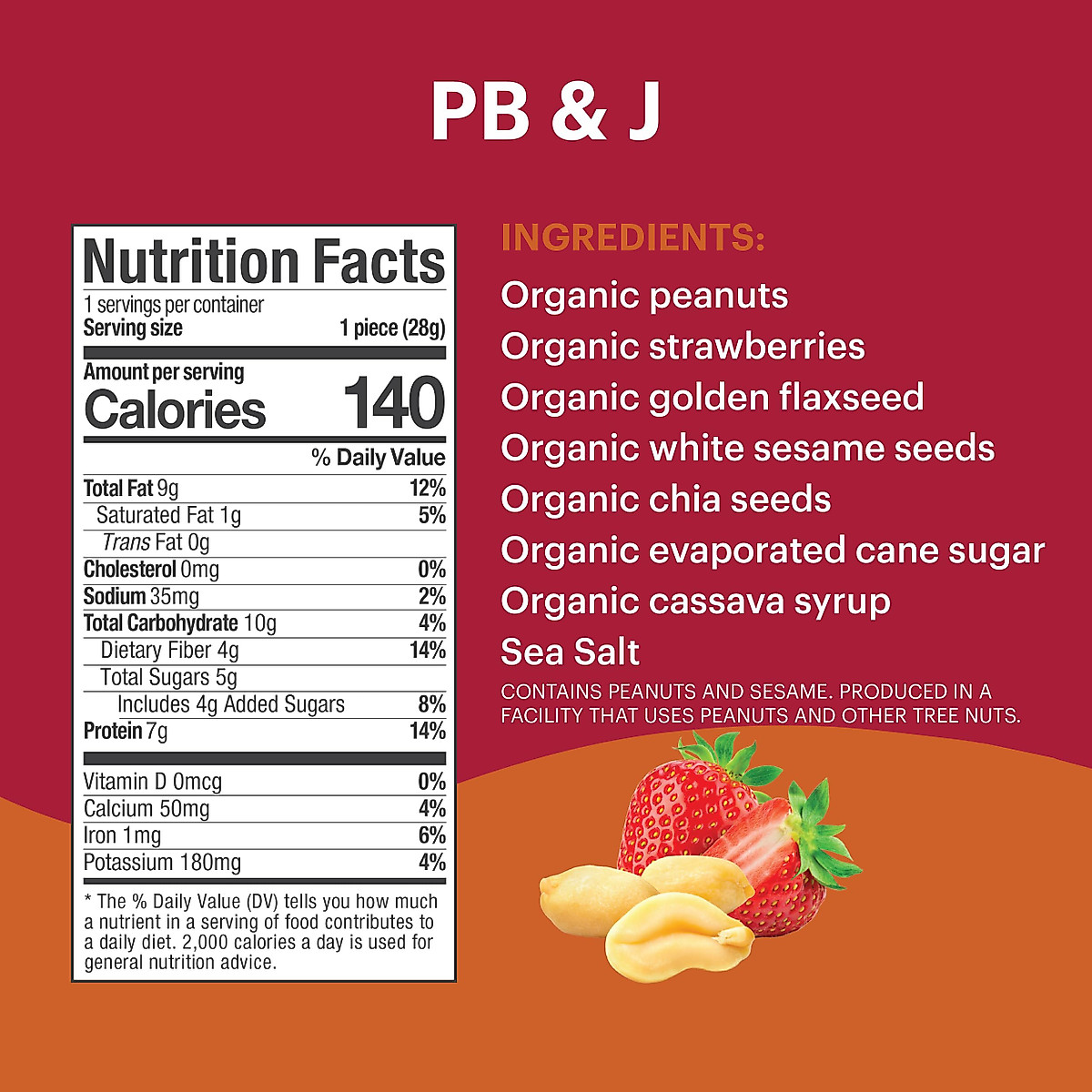 Tosi Peanut Butter & Jelly Protein Bars, Plant Based with Nuts, Gluten-Free Crunchy Snacks, Vegan, Organic, Flax & Chia Seeds, Soy-Free, Omega 3s, 7G Protein, 1 oz, 12-Pack