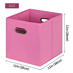 NieEnjoy Fabric Cubes Storage Containers ,Foldable Storage Bins Cubes Organizer Baskets with Dual Handles for Shelf Closet Set of 6,(Pink)