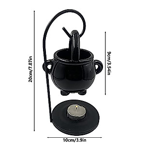 Hanging Cauldron Pagan Oil Burner with Handle, Halloween Wax Melter Cauldron, Halloween Ornament Wax Burner, Spirit Meditation Decorations, Essential Oil Incense Aroma Diffuser Home Decor
