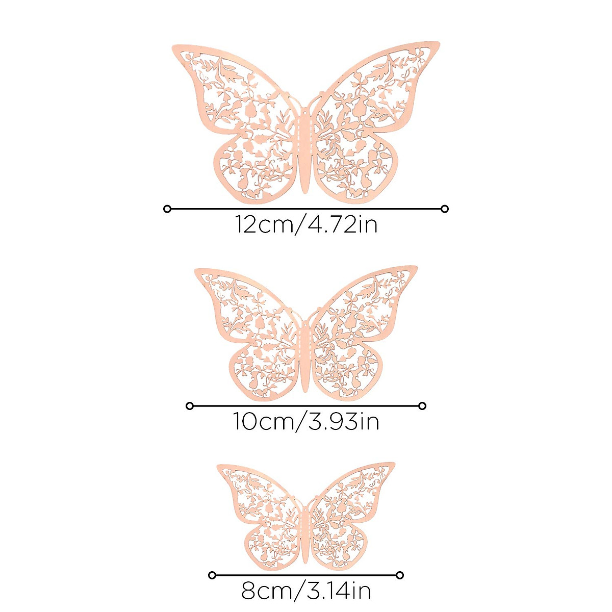 AIEX 24pcs 3D Butterfly Stickers 3 Sizes Wall Decals Room Decoration for Bedroom Party Wedding (Rose Gold)
