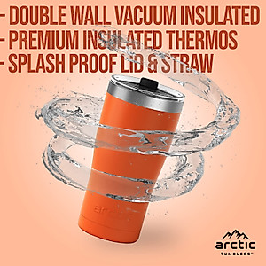 Arctic Tumblers | 20 oz Orange Insulated Tumbler with Straw & Cleaner - Retains Temperature up to 24hrs - Non-Spill Splash Proof Lid, Double Wall Vacuum Technology, BPA Free & Built to Last