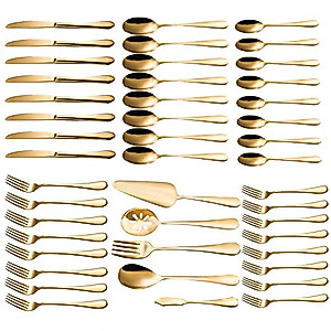 Flatware Set, Magicpro Modern Royal 45-Pieces gold Stainless Steel Flatware for Wedding Festival Christmas Party, Service For 8