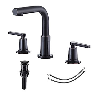 Oil Rubbed Bronze 3 Hole Bathroom Faucet, Widespread Bathroom Sink Faucet Stainless Steel Vanity Sink Faucet, Best Modern 2 Handle 8 Inch Commercial Bath Lavatory Sink Faucet with Water Supply Lines