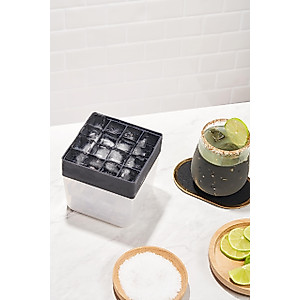 W&P Mini Ice Box Silicone Ice Cube Tray with Lid & Bin, Holds 48 Cubes, Easy Release, Space-Saving Stackable Design, Dishwasher Safe, Charcoal
