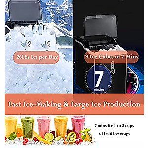 PRESTIGE CARTRIDGE26Lbs Portable Ice Maker, Compact Ice Maker Countertop Machine, 9 Ice Cubes Ready in 7 Mins, 26lbs Per Day, Bullet Shape Ice, 1.5L Electric Ice Maker, for Party Home Camping(Black)