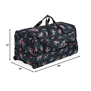 Vera Bradley Women's Recycled Lighten Up Reactive Xl Foldable Rolling Duffle Luggage, Rose Foliage, One Size